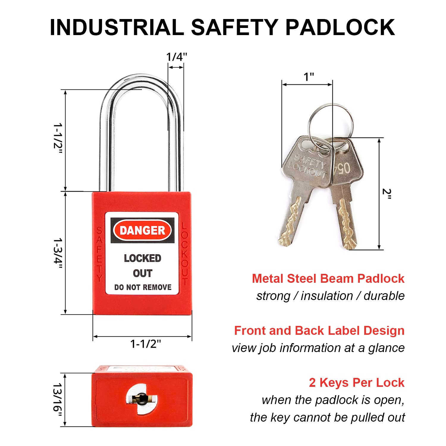 Gate Valve Lockout and Safety Padlock, 1Set, Hose Bib Lock for Outdoor Faucet Knob/Water Spigot/Propane Tank, 1 to 2-1/2 in Dia Valve Handles, Plastic Red Secure Lock Device for Outside Garden Valve