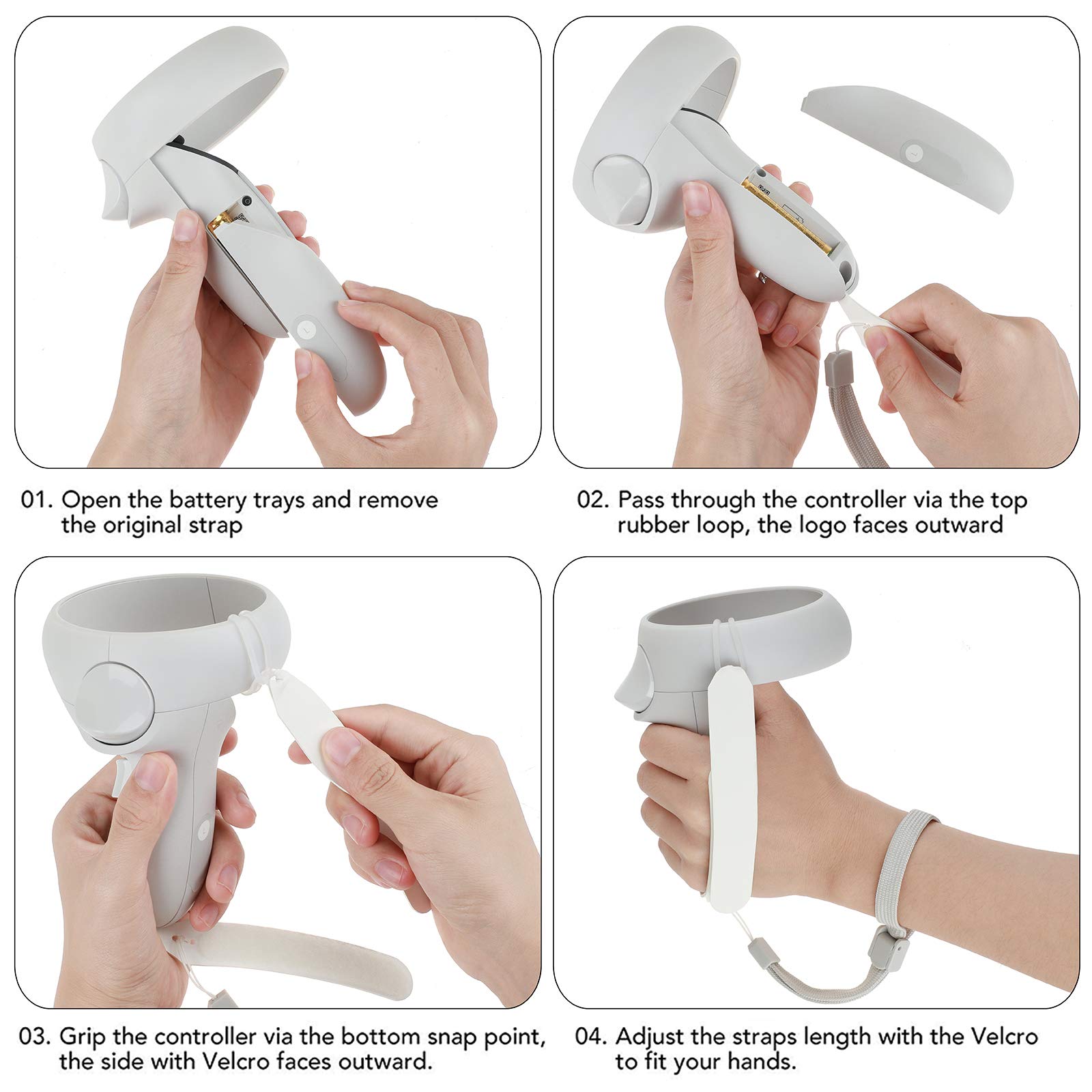 Esimen Knuckle Strap for Oculus Quest 2 with Adjustable Wrist Strap Button Cover Touch Controller Grip Accessories (White)