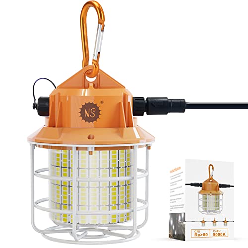 NS 60W Led Temporary Work Light 8700LM Construction Jobsite Lights 5000K Daylight White Portable Linkable Hanging Work Lights for Outdoor Indoor Garage Shop High Bay Warehouse Lighting