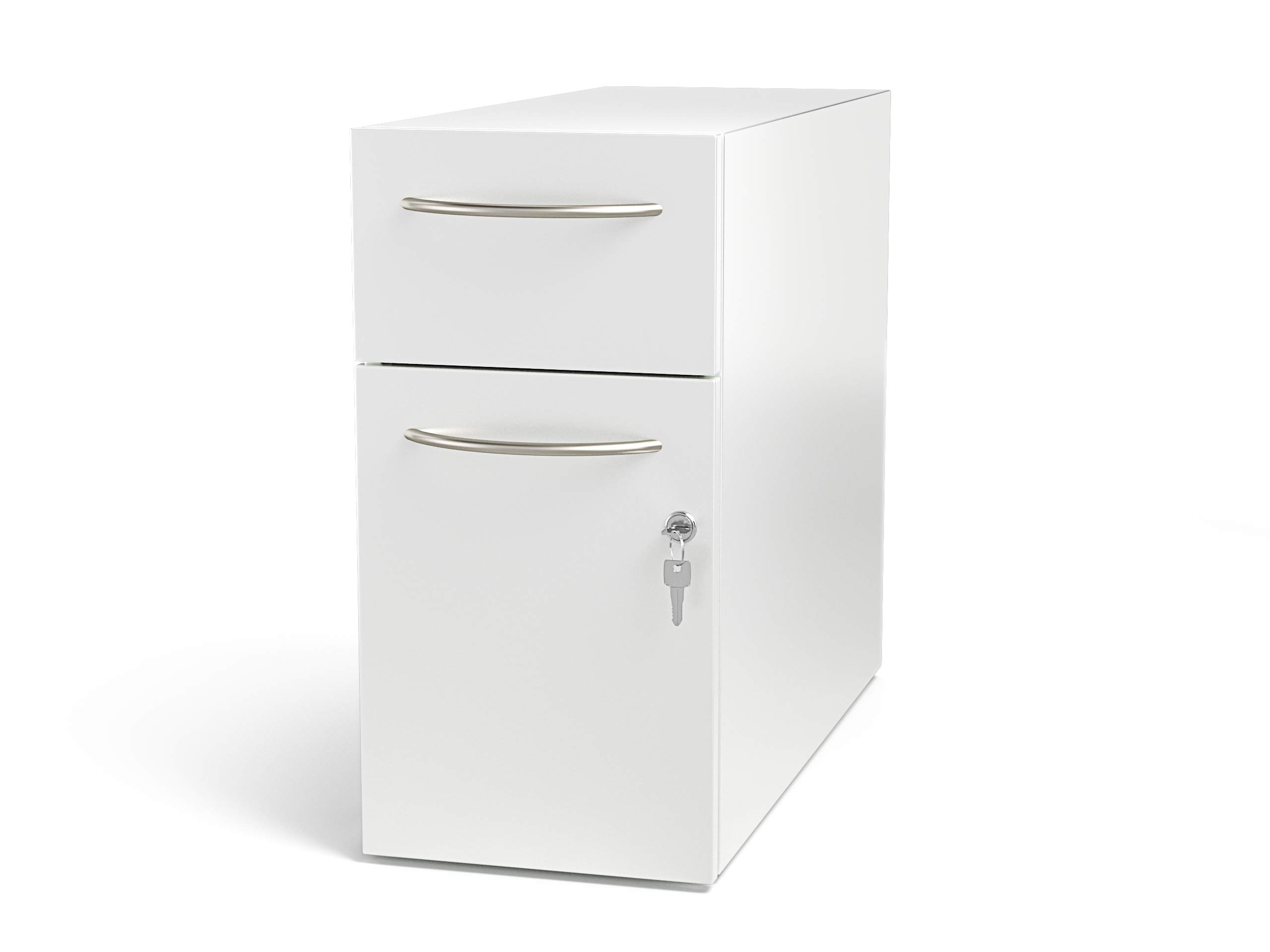 Direction Modern Slim 2-Drawer Mini Filing Cabinet for Home and Office - 18.25in H x 22in D x 9in W - Silver/White (White)