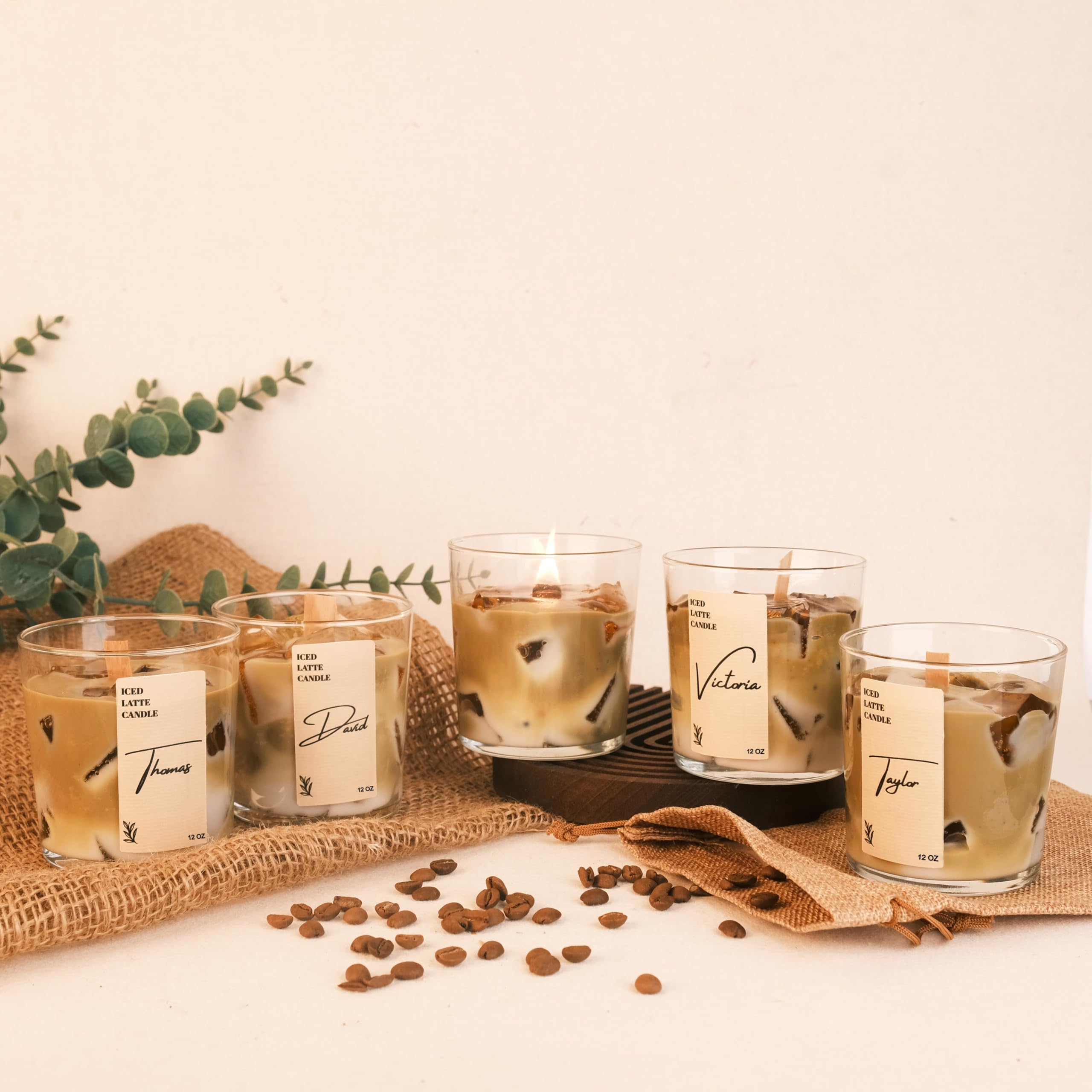 Personalized Iced Coffee Latte Candle β Custom Soy Wax Candle with Wooden Wick β Gift for Weddings, Birthdays, Bridesmaids, and Christmas Gifts