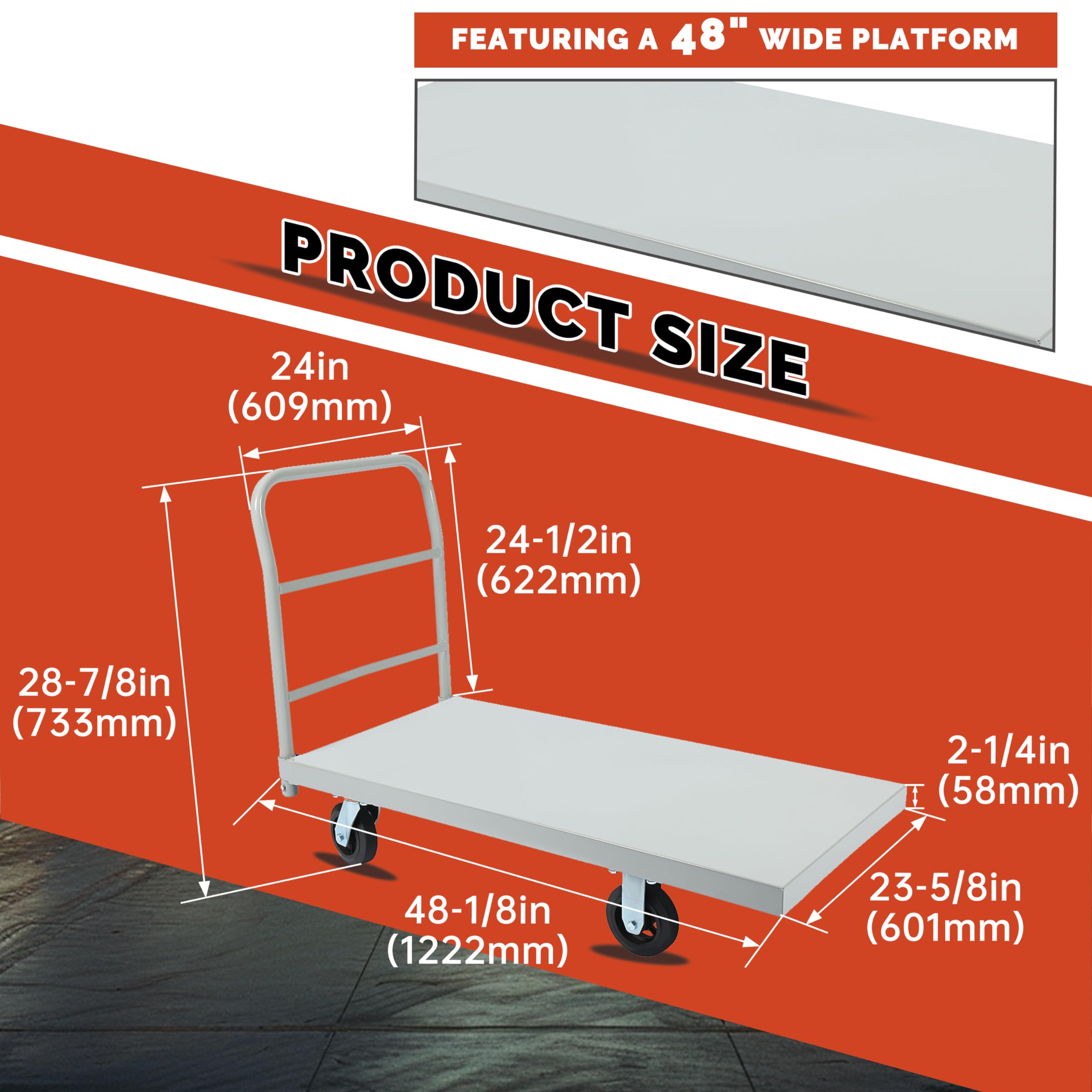 HECASA Flat Dolly Cart with Wheels Heavy Duty Platform Truck Push Dolly for Luggage Moving - 2000lbs Capacity
