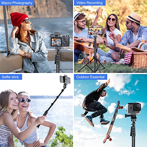 Sensyne 67" Phone Tripod & Selfie Stick, Extendable Cell Phone Tripod Stand with Wireless Remote and Phone Holder, Compatible with iPhone Android Phone, Camera