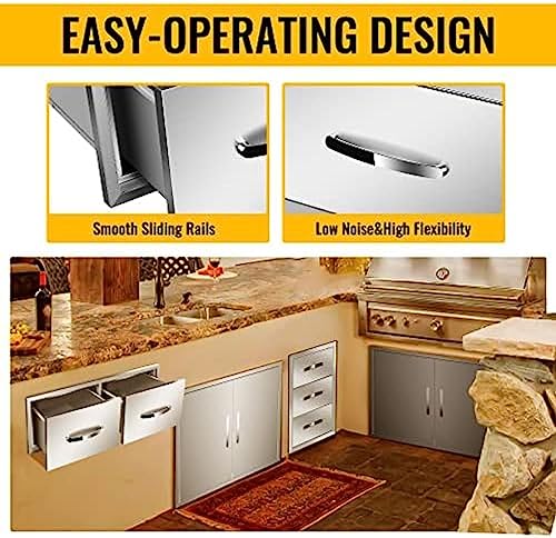 Outdoor Kitchen Stainless Steel Triple Access BBQ Drawers with Chrome Handle,30Wx20Dx10H