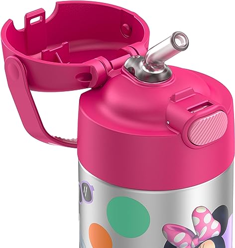 THERMOS FUNTAINER 12 Ounce Stainless Steel Vacuum Insulated Kids Straw Bottle, Minnie Mouse