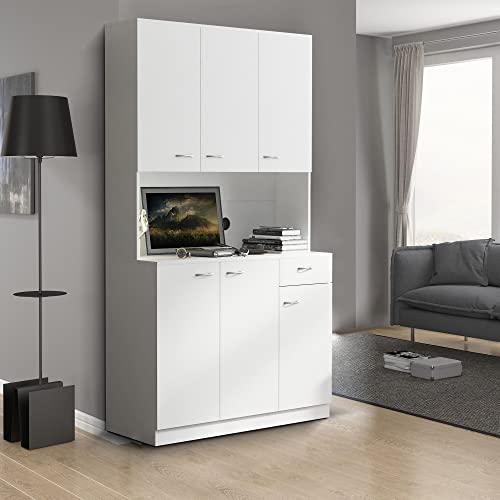 Large Kitchen Storage Cabinet, Cabinet Buffet Cabinet 71" Freestanding Kitchen Pantry Cabinet Cupboard with 6 Doors and 1 Drawer Versatile Wardrobe & Kitchen Cabinet, White