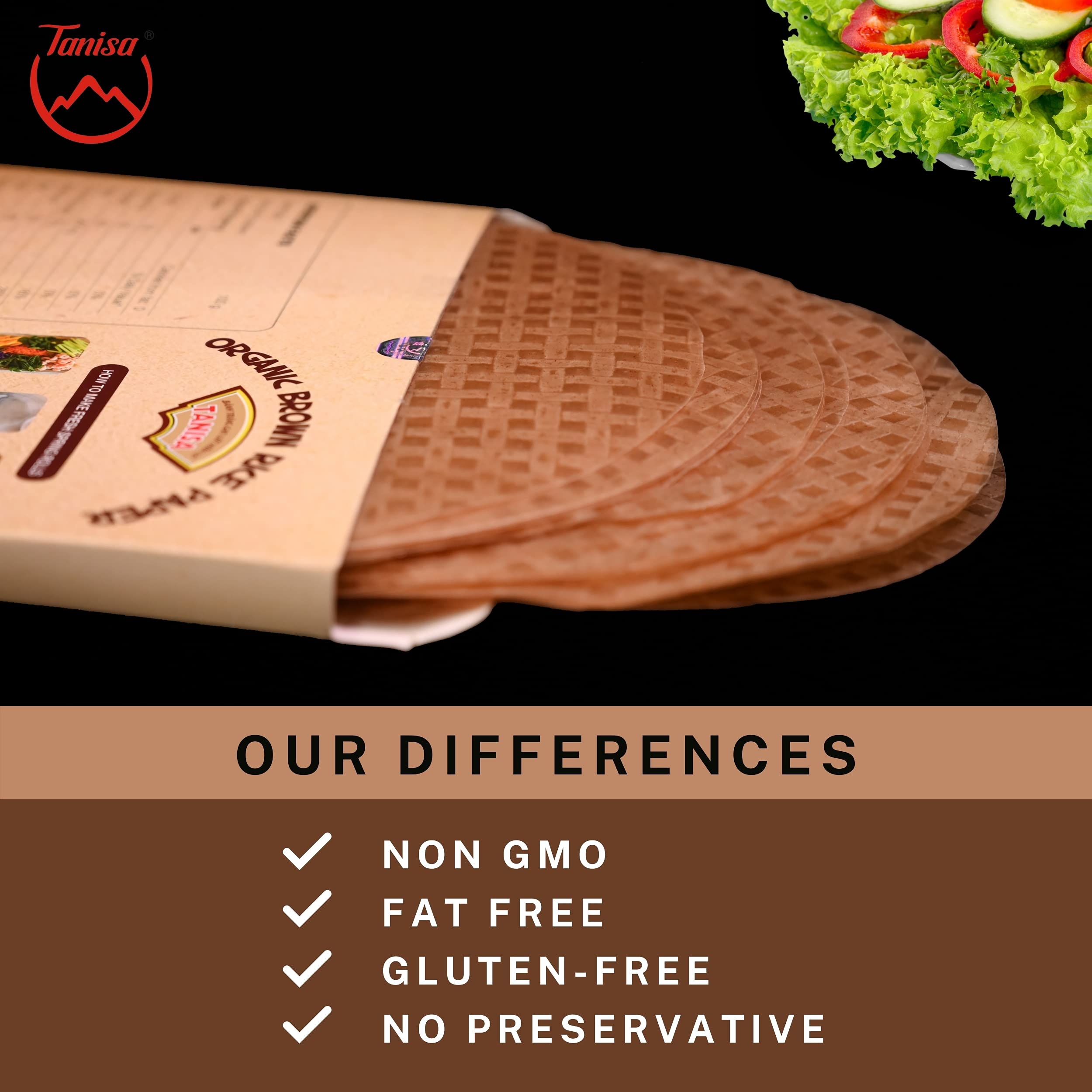 TANISA Organic Brown Rice Paper Wrappers, 22 Sheets Spring Roll Wrappers, Low carb tortilla for Fresh Rolls, Healthy Gluten free wraps, Suitable for Any Meal (8.7 inch - 7.05 oz)
