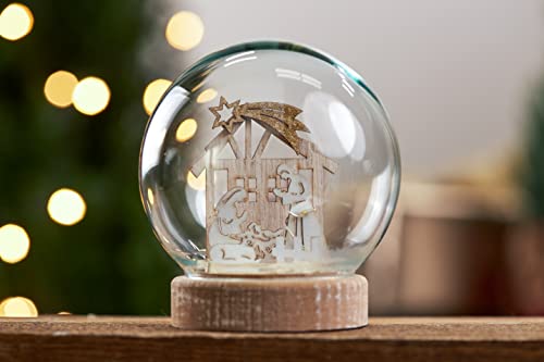 Giftcraft Holy Nativity Set for Christmas, Light Up Christmas Snow Globe Style Home Decor, Christian Decor, Baby Jesus Christmas Decorations, Small LED Xmas Home Decor