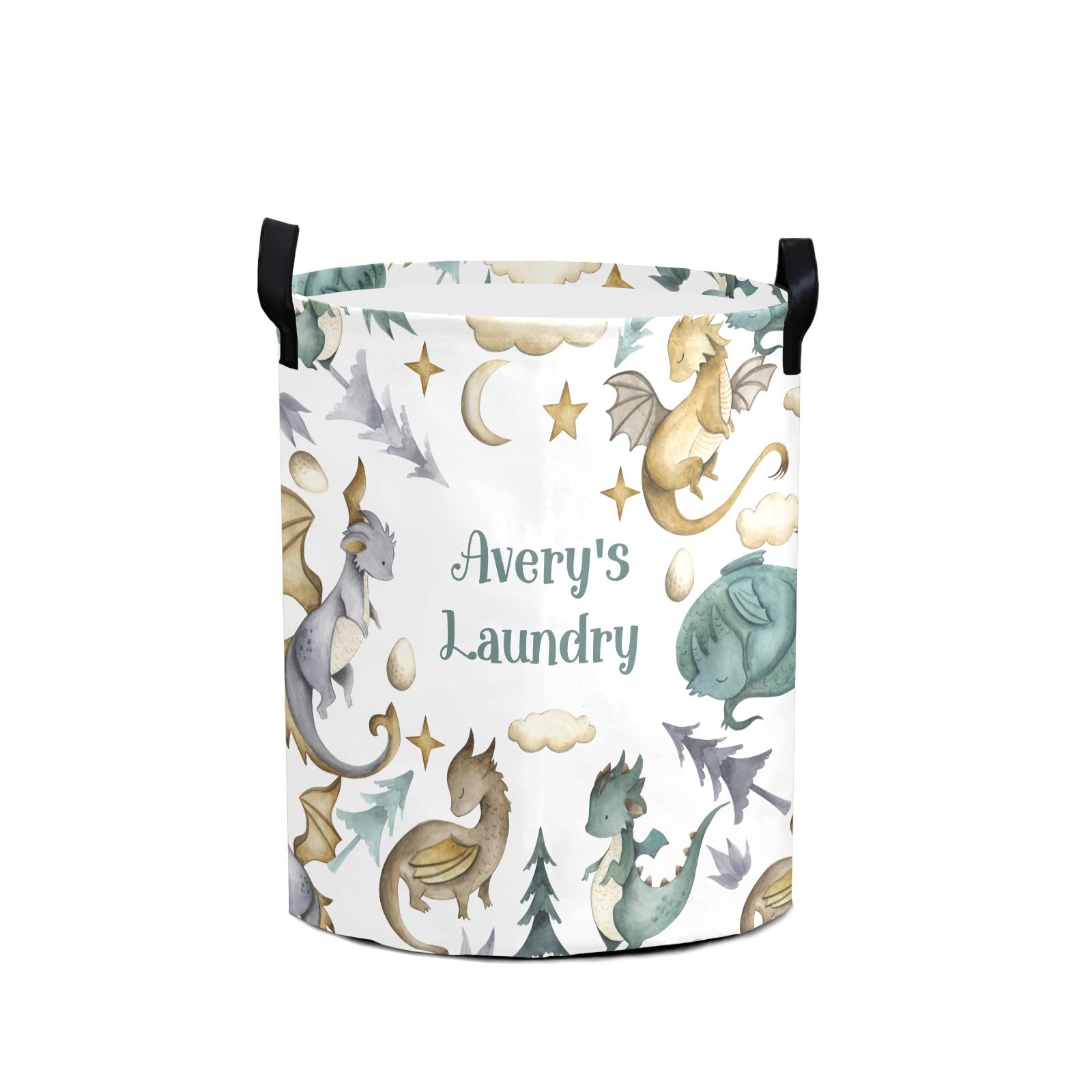 Personalized Laundry Basket for Boys Girls, Animals Dragon Watercolor Custom Laundry Basket Waterproof Coating with Handles,For Bathroom Bedroom Living Room