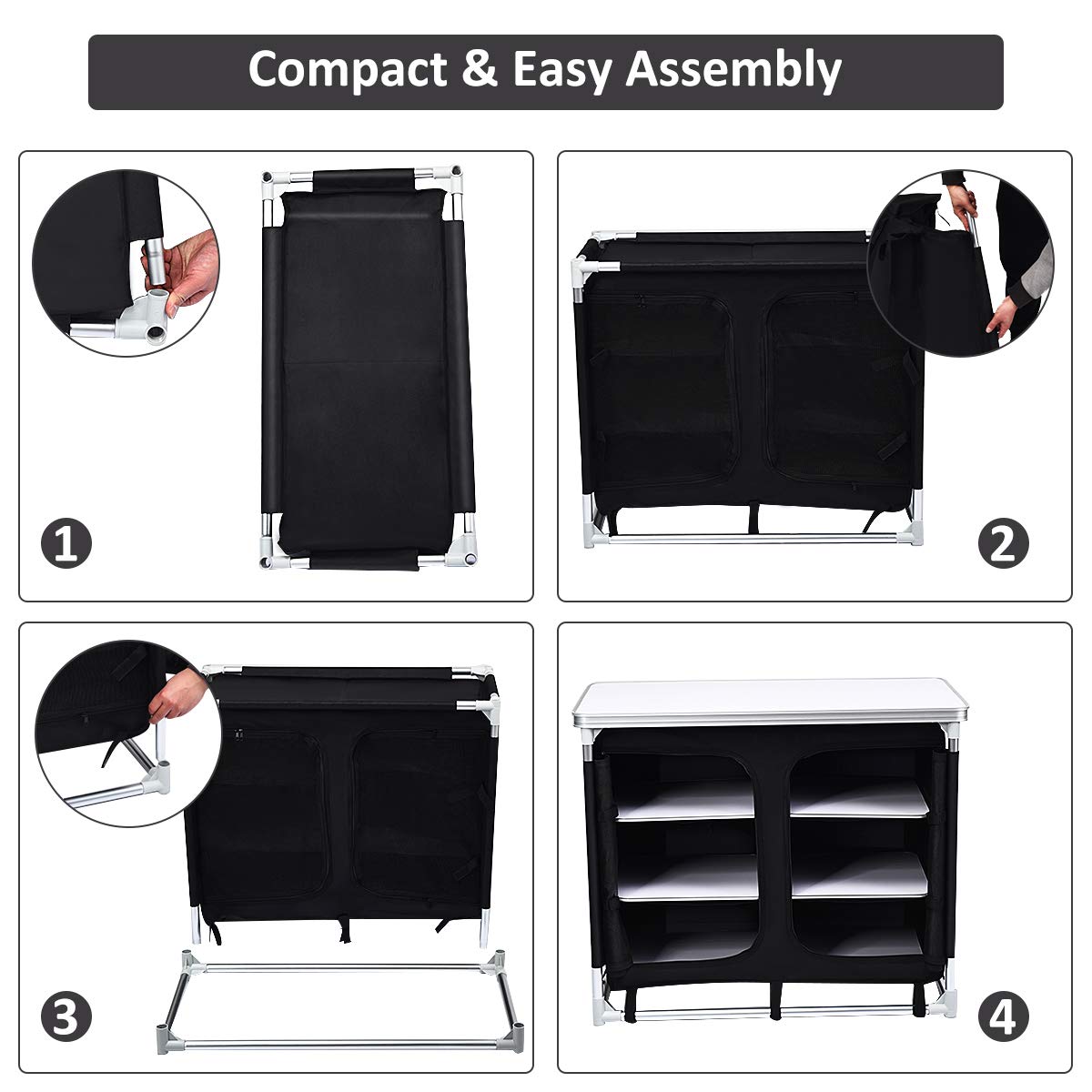 Giantex Camping Cook Table Kitchen Station with Storage Organizer and Carrying Bag, for BBQ Party Picnics Backyards and Tailgating, Portable Outdoor Aluminum Cooking BBQ Table (Black)