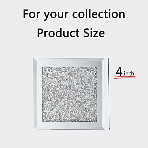 ToPToToo Mirrored Crystal Glass Coasters for Drink Crushed Diamond Decor Cup Coasters Set of 4,Square Personalized Coasters with Holder for Wooden Coffee Table (4 X 4 Inch)