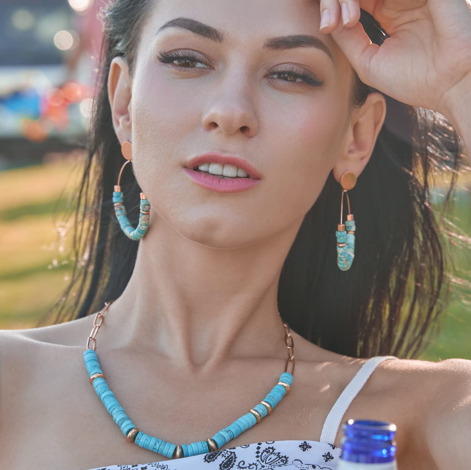 Emptizer Turquoise Necklace, Paperclip Chain Necklace for Women 18k Real Gold Plated, 16”+2