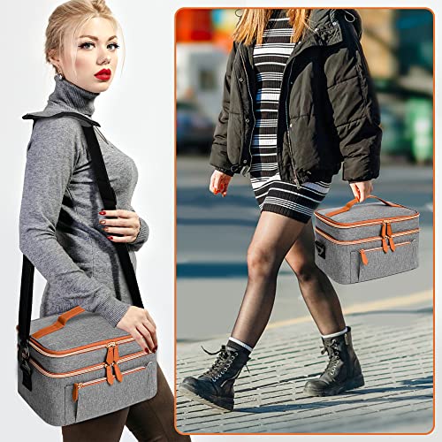 Tesuko Double-Layer Breast Pump Bag for Elvie, Willow Pumps and Medela Pump in Style, Pumping Bag with 2 Removable Dividers to Store Breast Pump, Baby Bottles and Pump Parts (Grey)