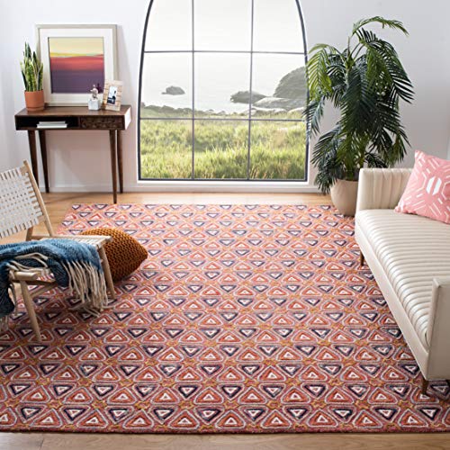 SAFAVIEH Trace Collection Area Rug - 5' x 8', Red & Navy, Handmade Wool, Ideal for High Traffic Areas in Living Room, Bedroom (TRC514Q)