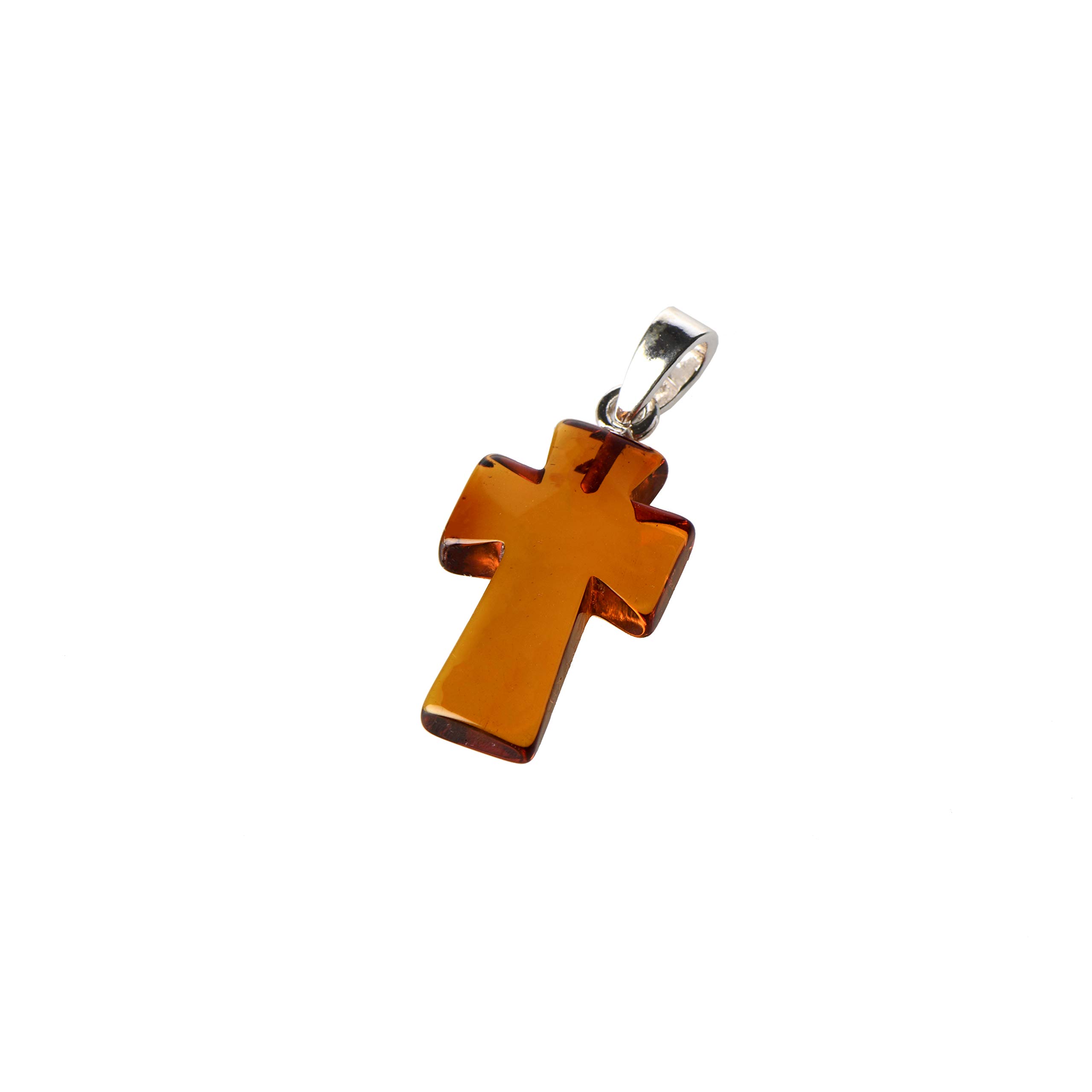 Genuine Baltic Amber Cross Pendant, Amber Cross Pendants for Necklace (Cognac)
