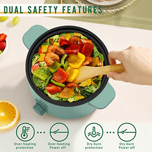 Topwit Electric Pot with Steamer, 1.5L Non-stick Ramen Cooker, Hot Pot Electric, Electric Pot for Cooking Pasta, Noodles, Steak, Egg, Portable Pot with Dual Power Control, Dorm Room Essentials, Green