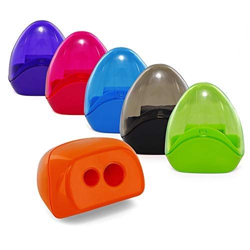 Emraw 6 Colors Dual Hole Manual Pencil Sharpener with Triangle Receptacle for School Home Office Using Standard and Jumbo Pencils Two Hole Pencil Sharpener (Pack Of 3)