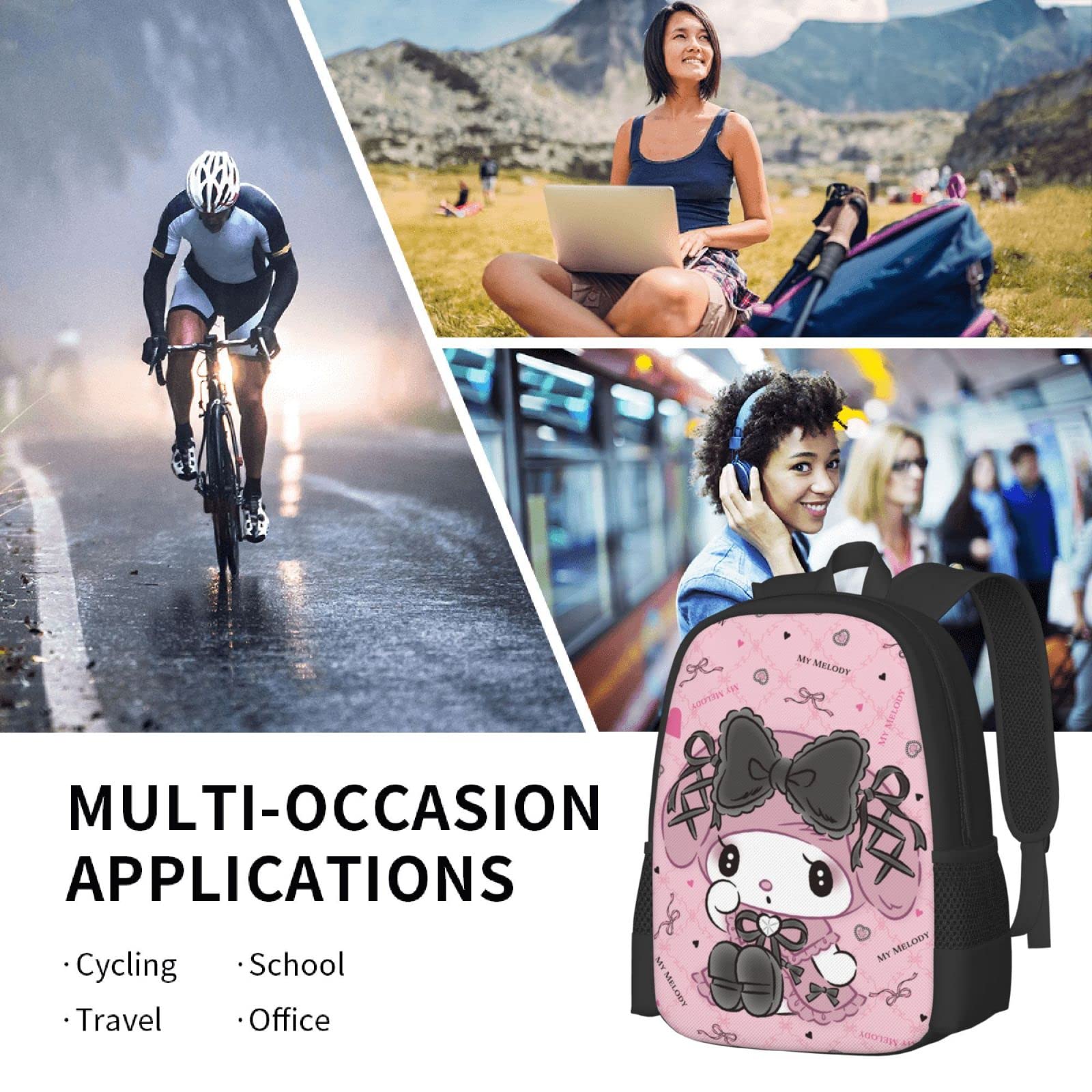 DIEZ Cartoon Backpack Melody Characters Print Backpack Cute Backpack Lightweight Backpack For School Travel Elementary School Bag Kawaii Melody
