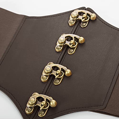 Scarlet Darkness Corset Belt for Women Steampunk Goth Pirate Buckles Wide Waist Cincher Brown XL