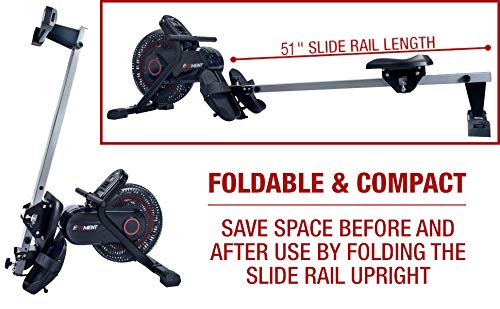 EFITMENT Aero Air Fan Rowing Machine Rower w/LCD Monitor, 245 LB Weight Capacity, 51 Inch Rail Length - RW036