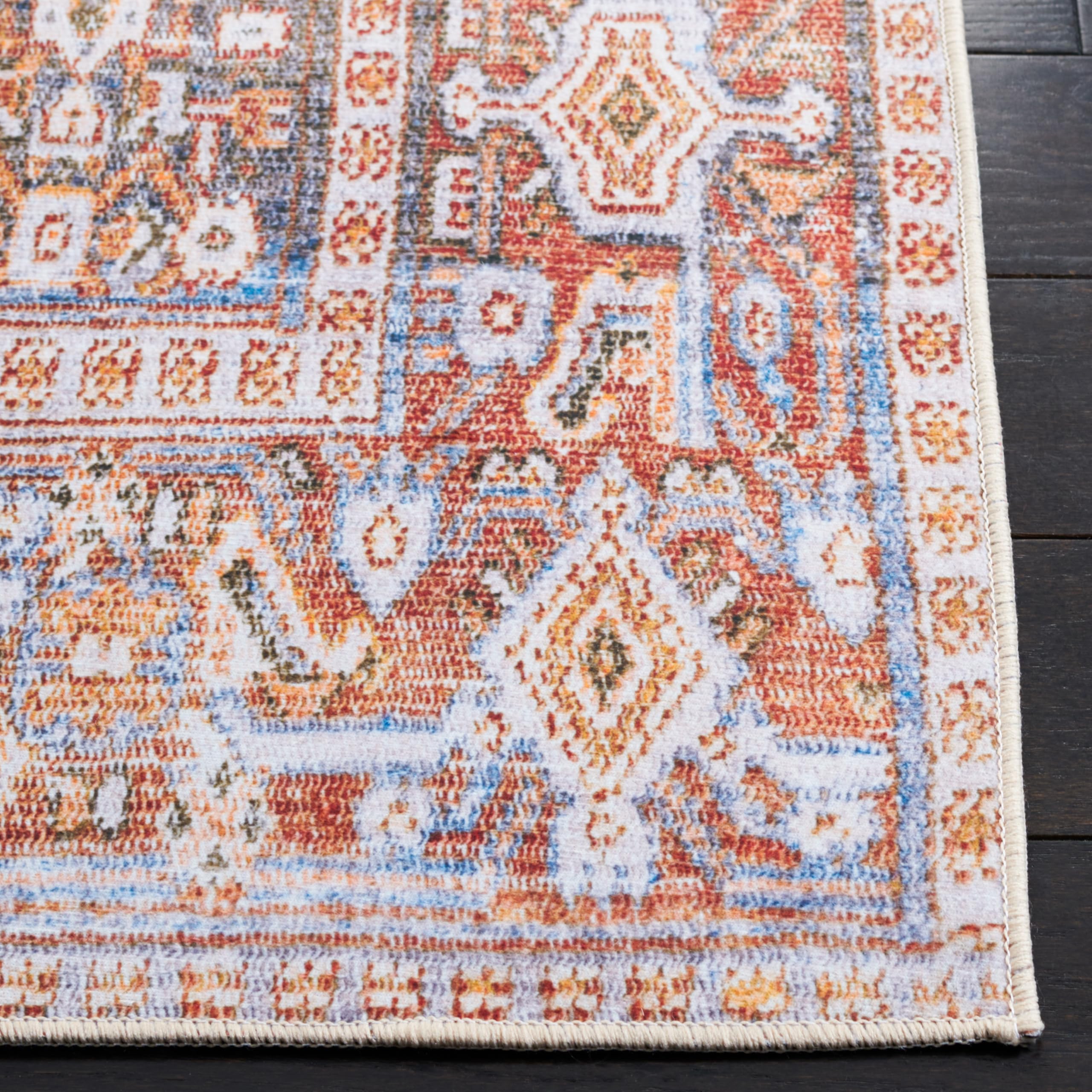 SAFAVIEH Tucson Collection Area Rug - 8' x 10', Beige & Rust, Boho Design, Non-Shedding Machine Washable & Slip Resistant Ideal for High Traffic Areas in Living Room, Bedroom (TSN166B)