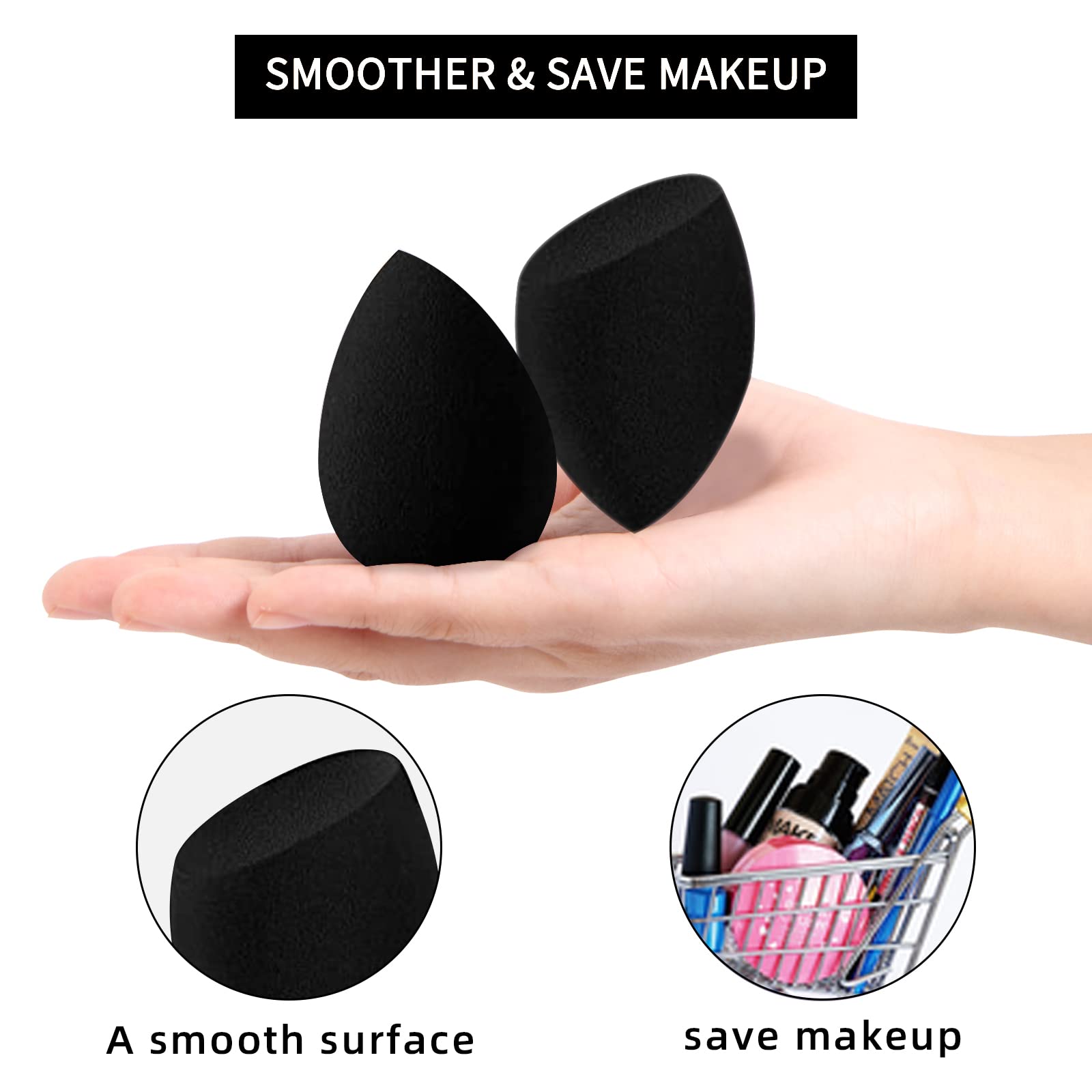 Makeup Sponge,12 Pcs Makeup Sponges Blender Set Beauty Cosmetic Foundation Blending Applicator Puff, Flawless for Liquid Cream Powder (black)
