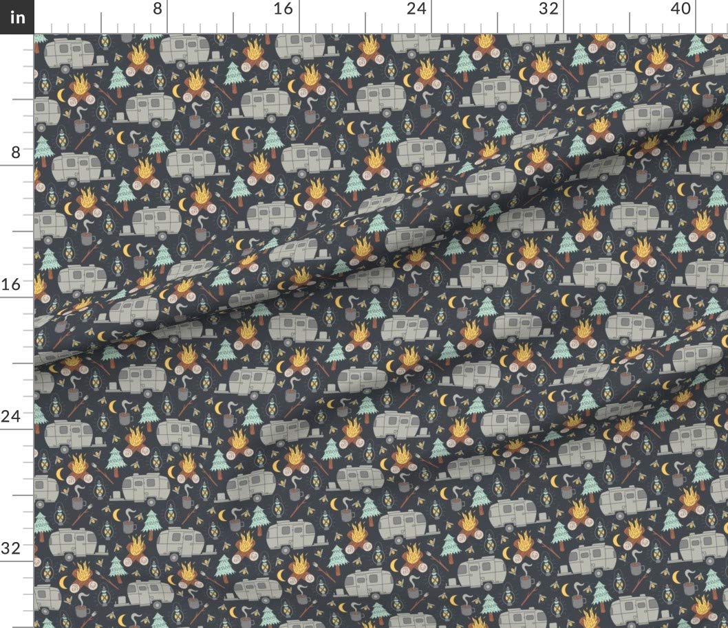 Spoonflower Fabric - Retro Camping Camper Campfire Fireflies Coffee Outdoors Printed on Petal Signature Cotton Fabric by The Yard - Sewing Quilting Apparel Crafts Decor