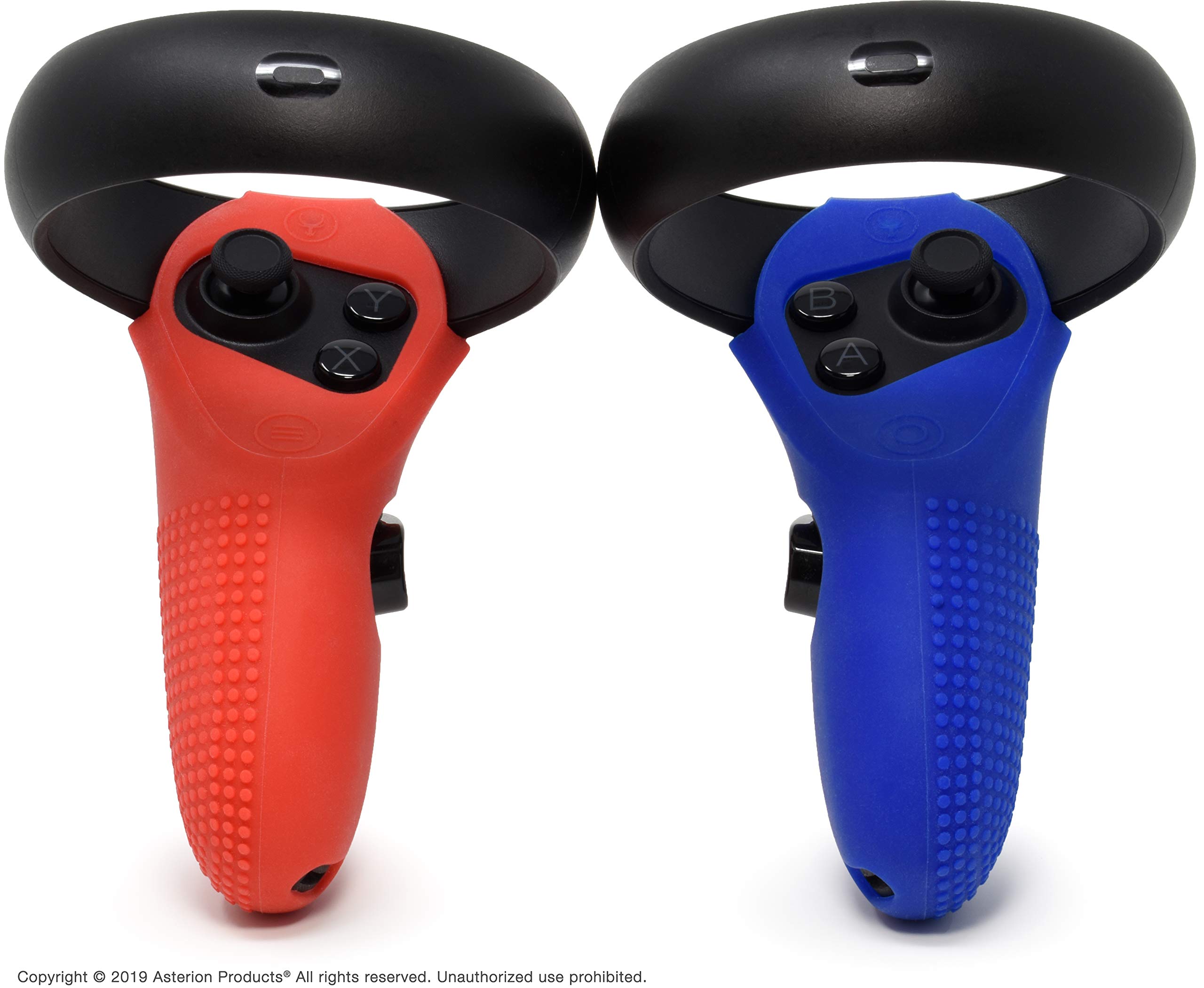 Evolution Controller Skins for The Quest 1 by Asterion - Premium Gel Shell Silicone Grip Protection Covers with Ultra Secure Lock (Rhythm Mix, 1 Blue + 1 Red)
