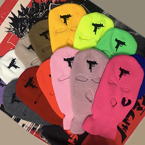 FASHIXD 3 Hole UZI Balaclava Knitted Full Face Cover Ski Mask Winter Windproof Neck Warmer Thermal Cycling for Men Women (Rose red)