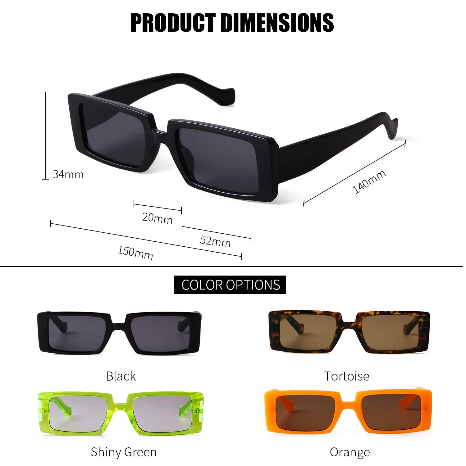 GIFIORE Trendy Rectangle Sunglasses Retro Cool 90s Vintage Fashion Narrow Square Frame UV400 Protection (Black)