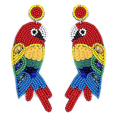 Emulily Beaded Colorful Parrot Post Earrings Handmade Parrot Earrings