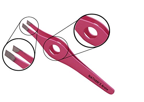Eyebrow Tweezers for Women- Guru Stainless Steel Slant Tip Eyebrow Tweezers -Tweezer Amazon NATHAN’S Arete (Pink)