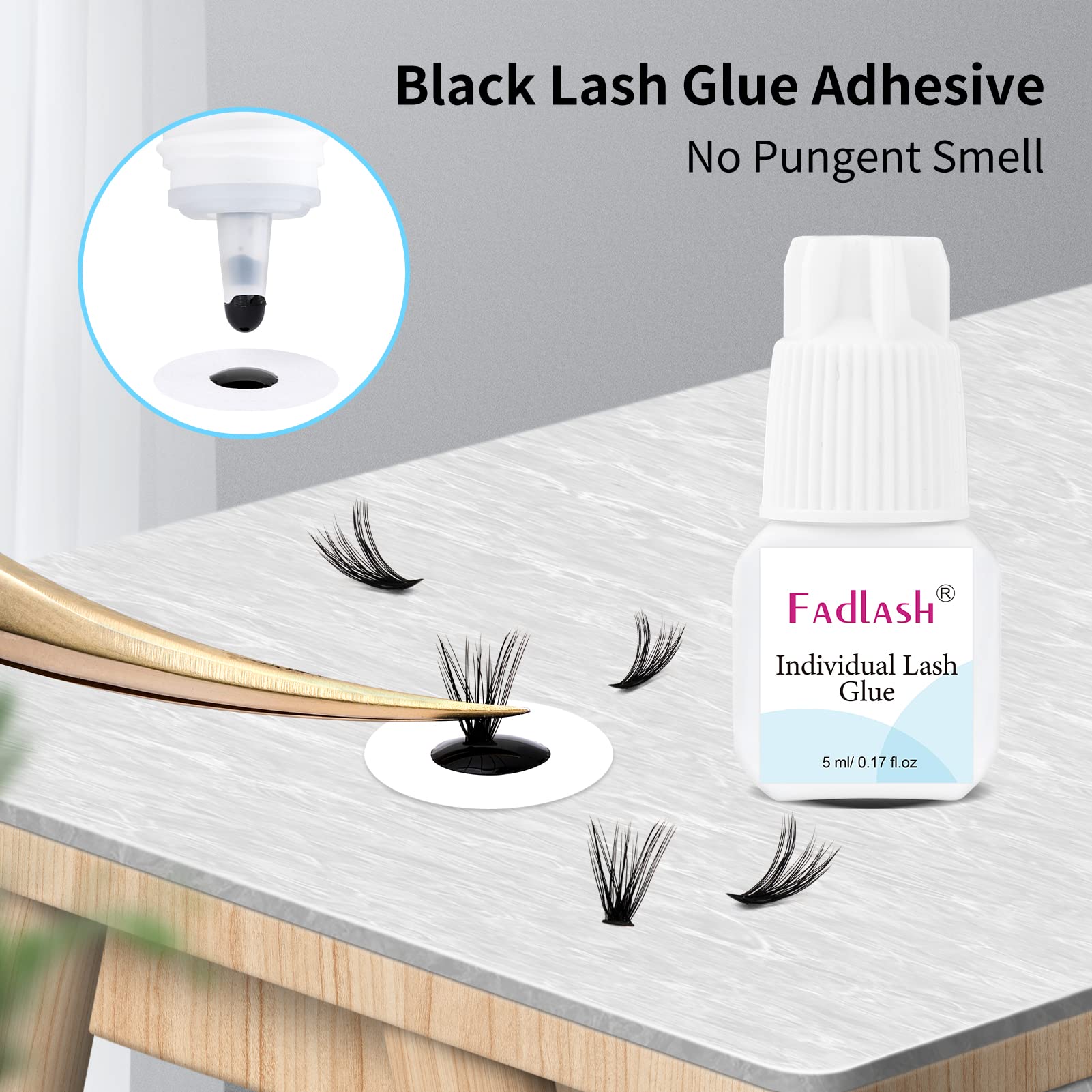 Individual Lash Glue Self Application Cluster Lash Glue 3-5S Dry Time Eyelash Extension Glue DIY at Home 7-15 Days Long Lasting Eyelash Glue Black 5ml (DIY/Cluster Lashes Use Only)