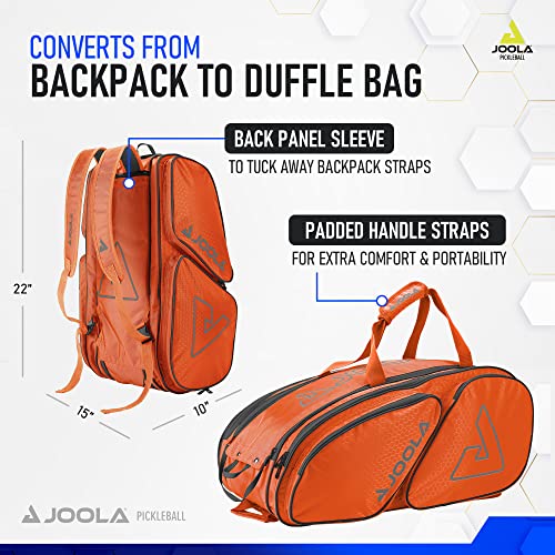 JOOLA Tour Elite Pickleball Bag – Backpack & Duffle Bag for Paddles & Pickleball Accessories – Thermal Insulated Pockets Hold 4+ Paddles - with Fence Hook Orange/Gray
