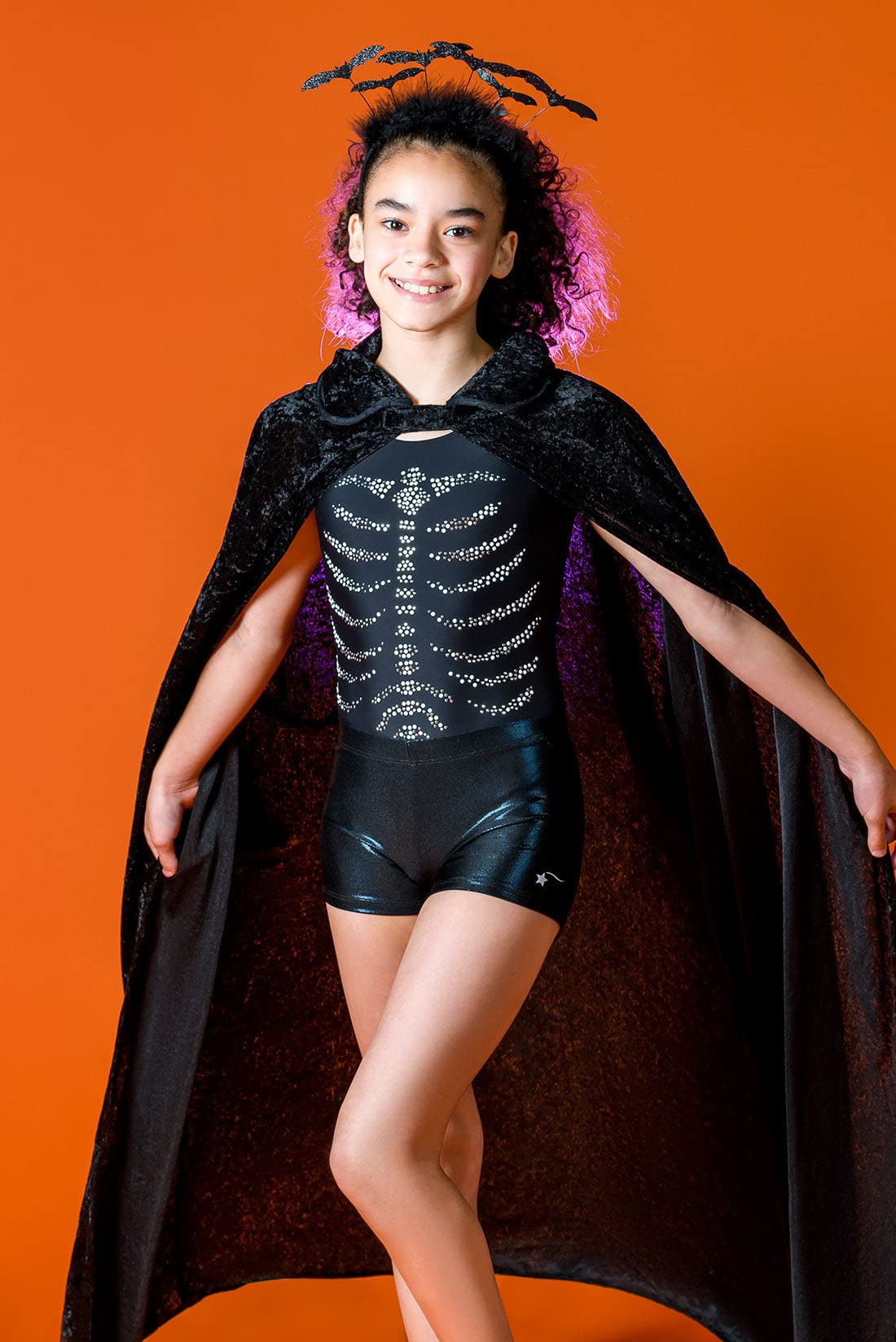 Destira Gymnastics Leotard for Girls, Crystal Ribcage Black Skeleton Halloween Costume, Child Medium (8)