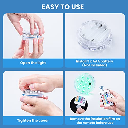 Shangyuan Boat Lights Wireless, Battery Powered Operated Marine Led Interior Light for Boat Deck Courtesy Light, for Fishing Pontoon Sailboat Kayak, Remote Control Multi Color Changing, RGB, 4PCS