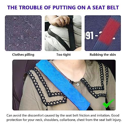 Kewucn Car Seat Belt Pads, 2 Pake Soft Comfort Seat Belt Shoulder Strap Covers Harness Pad to Protect Your Neck and Shoulder, Universal Vehicle Interior Accessories for Most Cars (Blue)