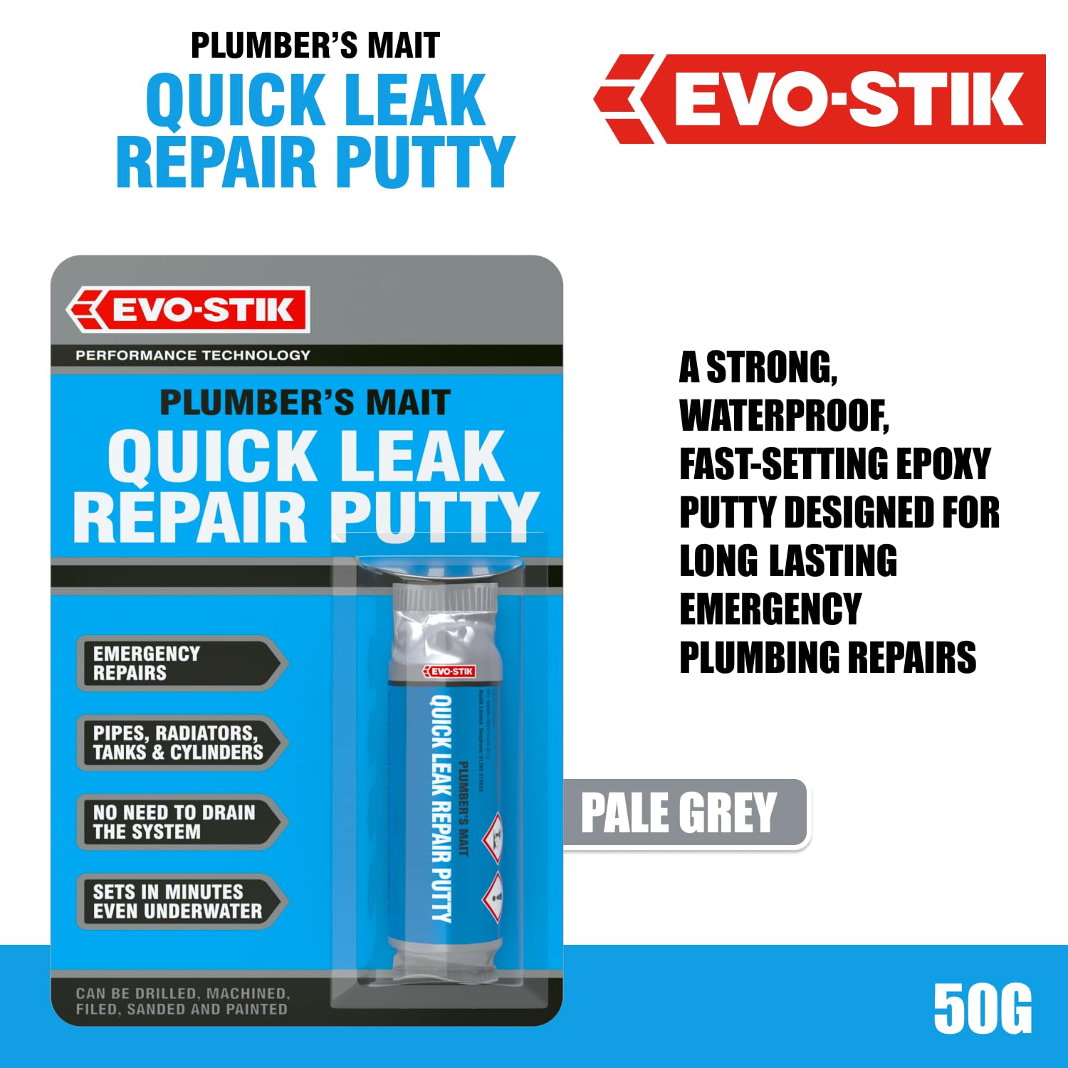 Evo-Stik 30812665 50 g Plumbers Mait Quick Leak Repair Putty Sealant - Brown