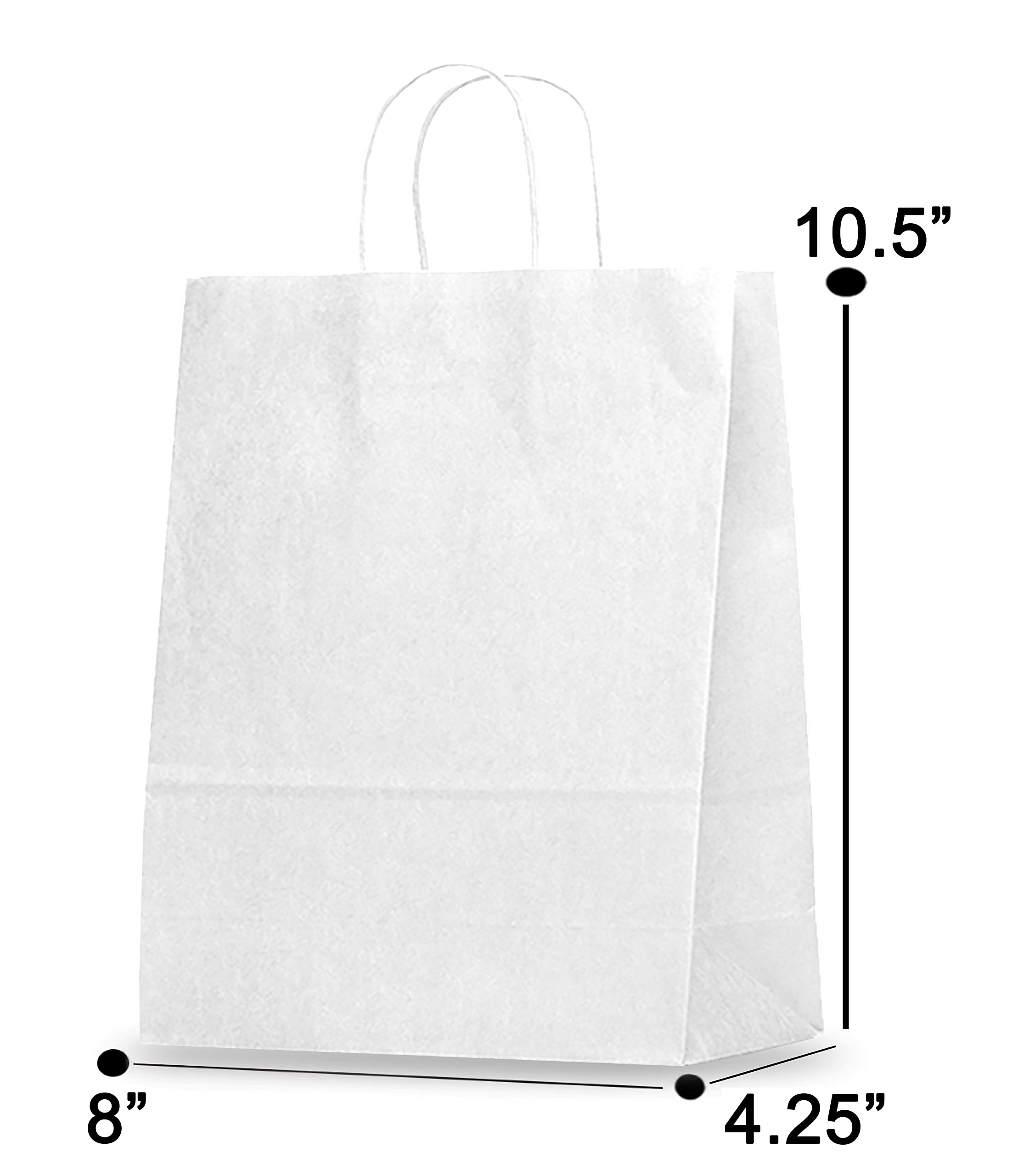 Elegant Supply Solid Print Holiday Gift Twisted Handles Kraft Paper Bags in Bulk, Multipurpose use, Suitable for Every Occasion, 8 X 4.25 X 10.5, White