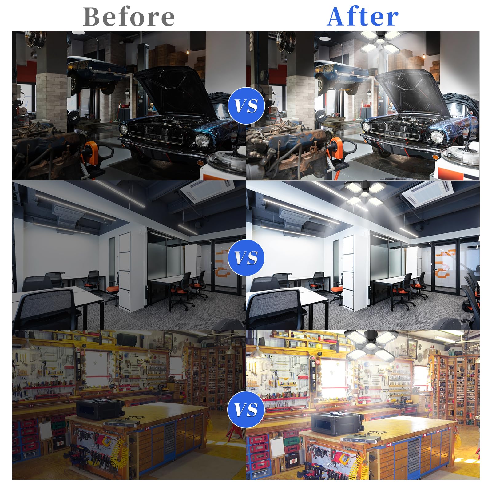 onffo LED Garage Light, 100W Deformable LED Garage Ceiling Lights, 10000 Lumen Ultra Bright LED Garage Light 4+1 Adjustable Panel, E26/E27 Socket, Shop Lights for Basement Workshop Barn Storage Room