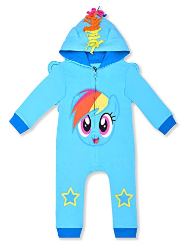 My Little Pony Girlsā Rainbow Dash Zip Up Long Sleeve Hooded Costume Romper for Newborn, Infant and Toddler ā Blue