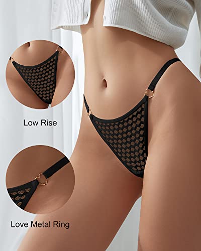 SHARICCA Lace G-String Thong for Women Low Rise Sexy Underwear Comfort T-back Thongs Panties Pack, 3P02,M