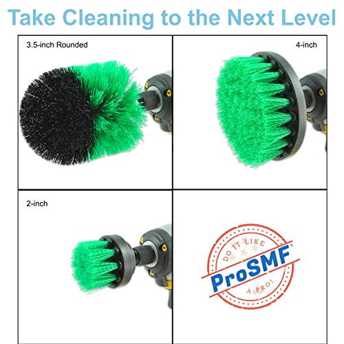 ProSMF Drill Brush Set - Scrub Brush Attachments for Drill - Power Scrubber Cleaning Brushes - Kitchen - Cabinets - Stove - Oven - Counters - Sink - Tile - Flooring - Green - Medium Bristles