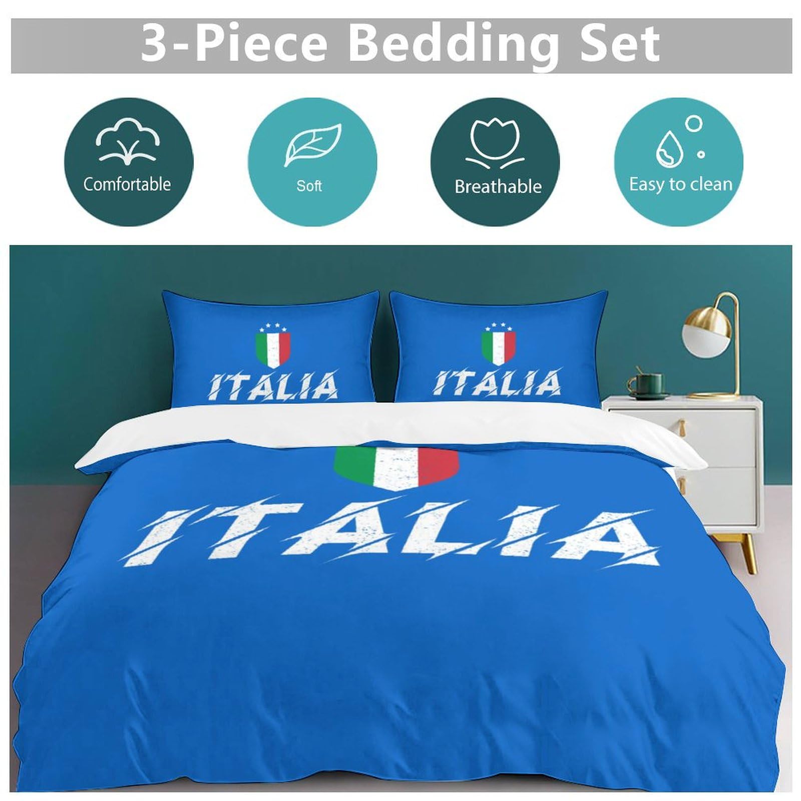 Wvutklf Italian Flag National Bedding Comforter Sets Lightweight Ultra Soft Comforter Bedding Set 3 Pieces (1 Duvet Cover, 2 Pillowcases) with Zipper Closure