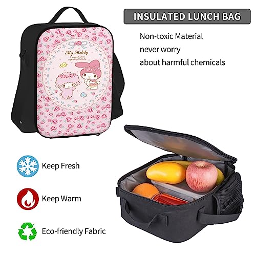 ORPJXIO Backpack 3 Piece Set Kuromi Anime My Melody Laptop Backpack Pencil Case Lunch Bag Combination For Travel Work Camping