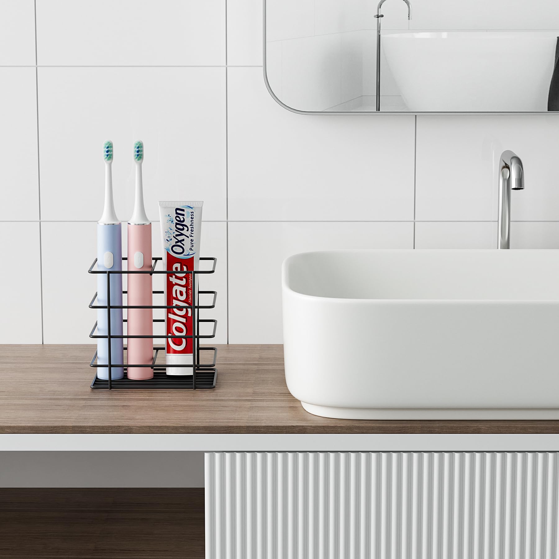 Oasiteege Adhesive Toothbrush Holder Wall Mounted, Suction Cup Toothpaste Organizer for Shower, Hanging Razor Tooth Brush Holder Storage Caddy with Drainage, Black Bathroom Accessories and Decor