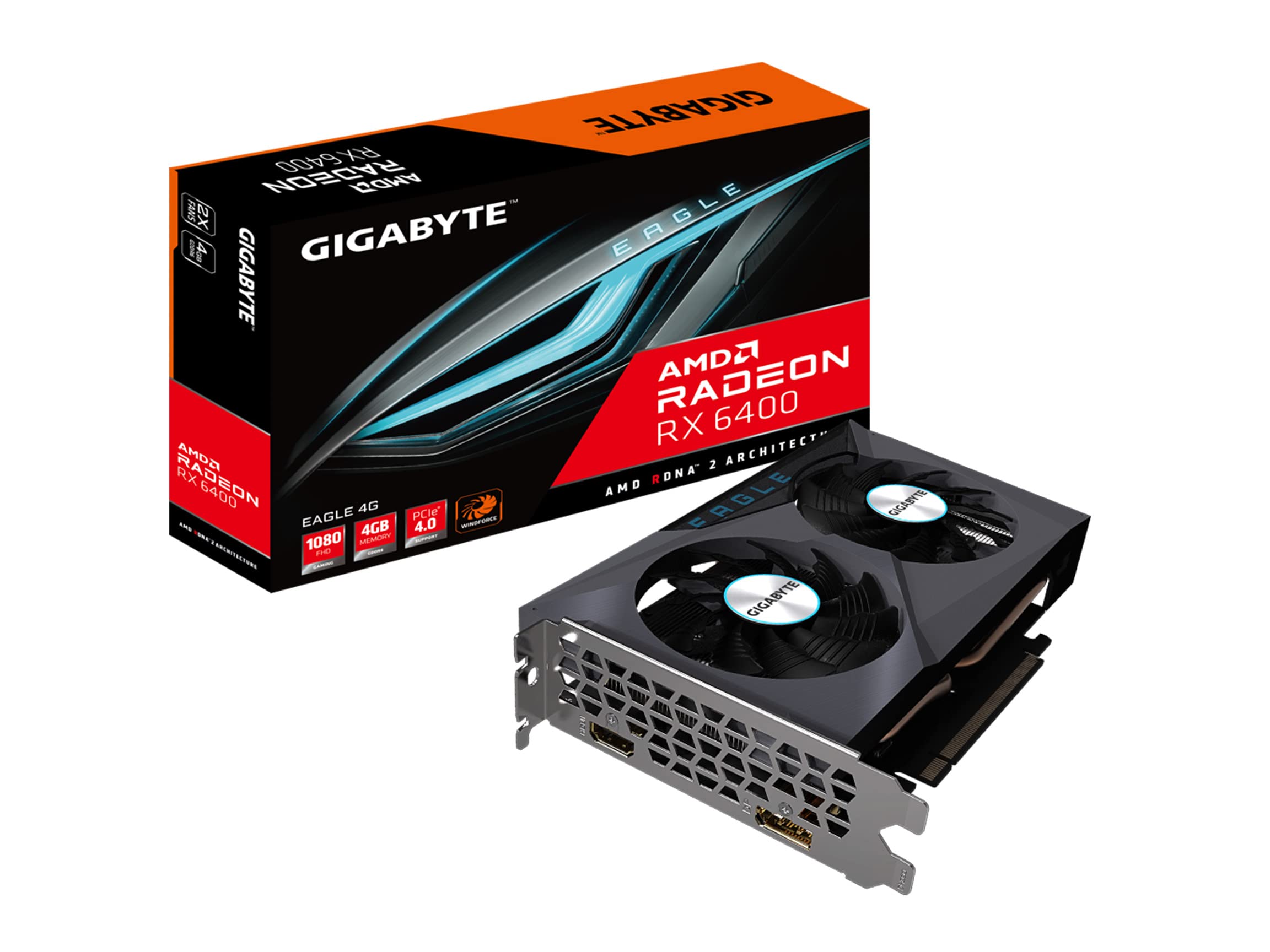 Gigabyte Radeon RX 6400 Eagle 4G Graphics Card, WINDFORCE 2X Cooling System, 4GB 64-bit GDDR6, GV-R64EAGLE-4GD Video Card