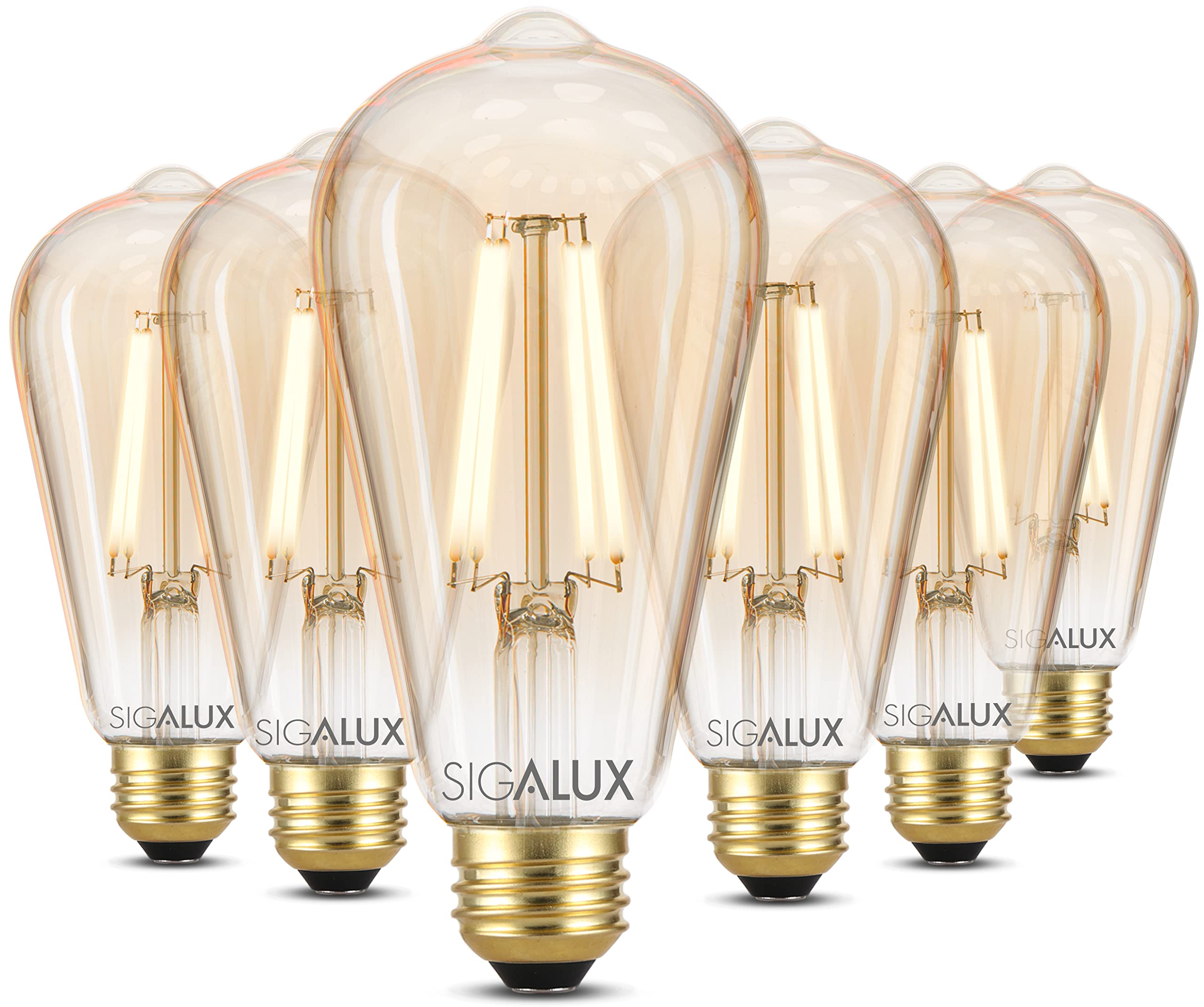 Sigalux Edison Bulbs, Edison Light Bulbs E26 LED Bulb 60W Equivalent Dimmable Vintage Light Bulbs, ST19 Amber Glass Light Bulbs 2700K Soft White, LED Filament Bulbs 700LM, CRI90, UL Listed, 6 Pack