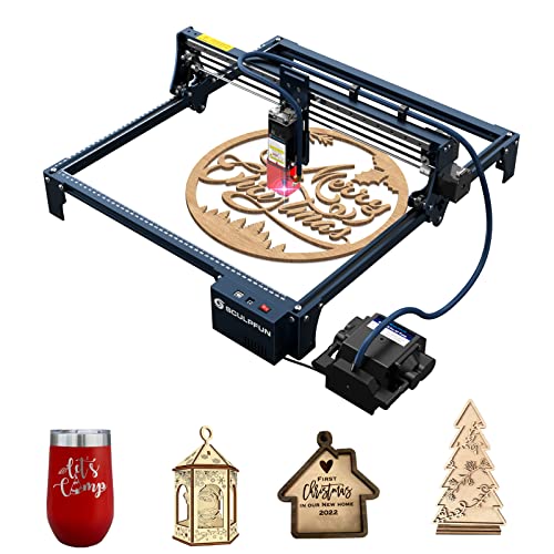 SCULPFUN S30 Laser Engraver with Air Assist, 5W Laser Cutter 0.06 * 0.06mm Accuracy Laser Engraving Machine, 935 * 905mm Extendable Working Area 10X Lifespan Laser Engraver for Wood and Metal