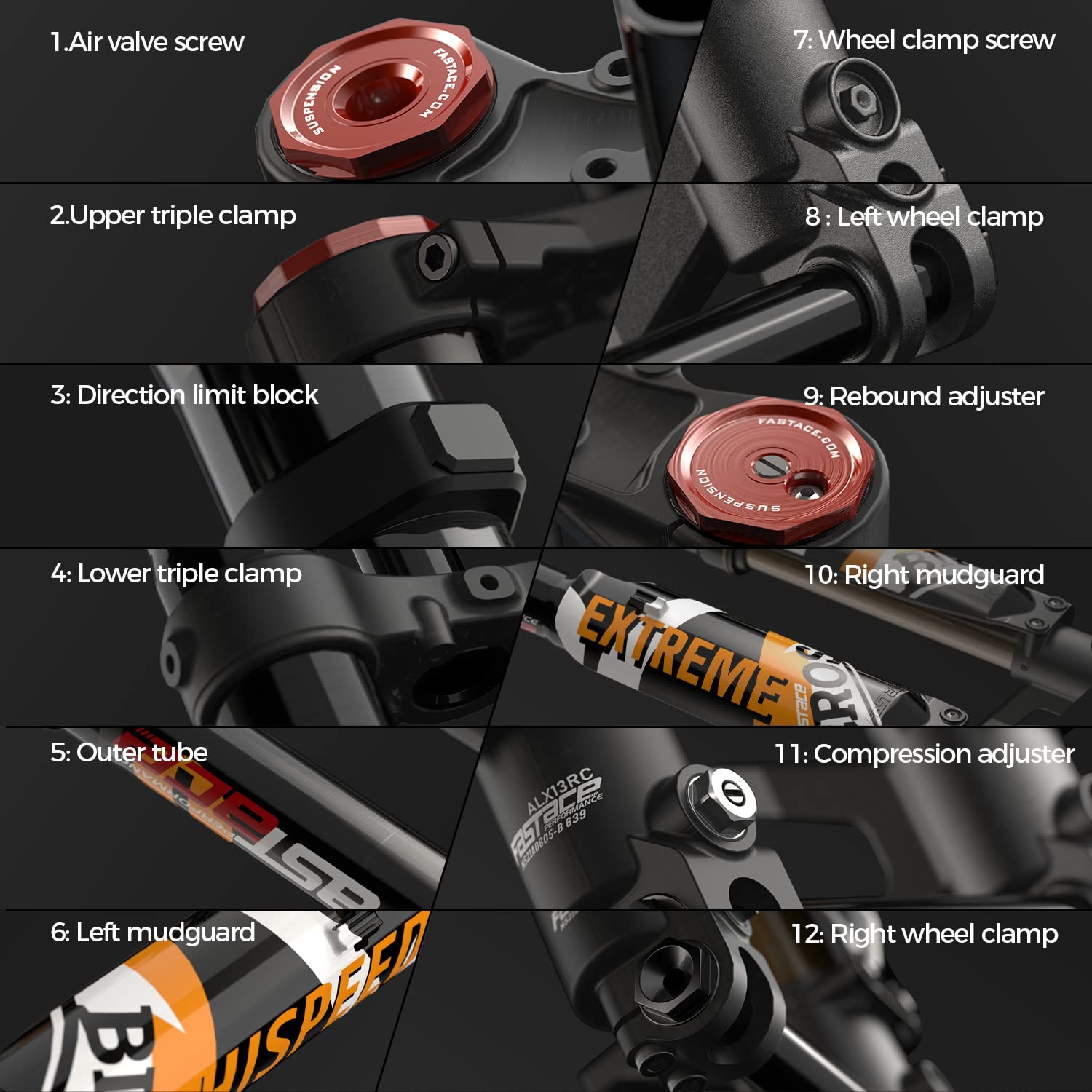 FASTACE 200mm Travel Downhill Fork, 26/27.5/29 inch Compatible Air MTB Suspension Fork Spring Hydraulic Adjust Straight Tube 28.6mm Bike Front Fork Black